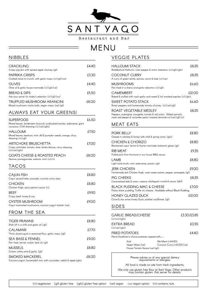 Sant Yano Southsea's Menu - View online or download a copy