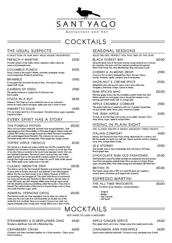 Sant Yano Southsea's Menu - View online or download a copy